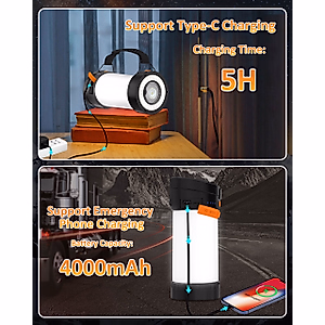 Camping Lantern Rechargeable, 4000mAh Battery Operated Lamp , LED Camping Lantern Light, Flashlight for Power Outages Hurricane Emergency, 3 Modes Tent Light Reading Lamp for Camp Home