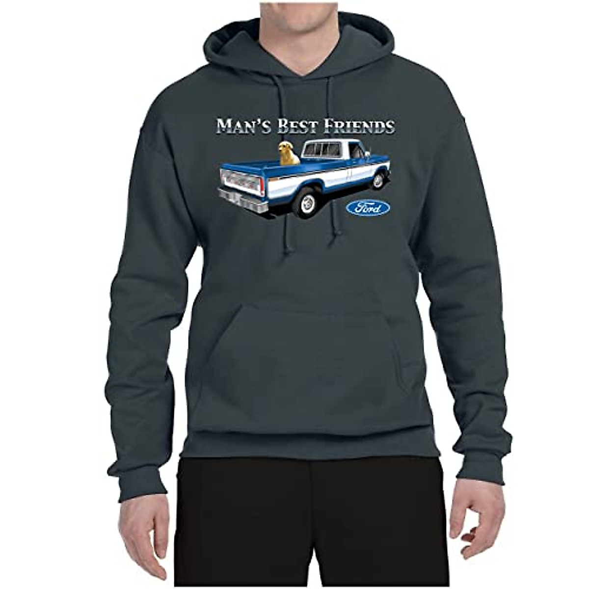 Wild Bobby Ford Motors Funny Man's Best Friends Pickup Truck Dog Cars and Trucks Unisex Graphic Hoodie Sweatshirt, Charcoal, XX-Large