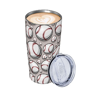 JASROTAO Baseball Tumbler, Softball Ball 20oz Stainless Steel Insulated Travel Tumbler,Travel Coffee Mug with Lid and Straw Cups Gifts for Women Men