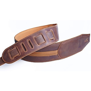 Jeereal Full Grain Genuine Padded Soft Leather Guitar Strap (3.0inches Width) for Electric, Acoustic, and Bass Guitars (Red Brown)