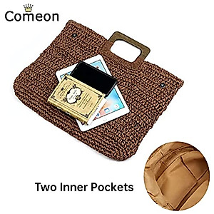 Comeon Natural Straw Bag for Women, Hand Woven Casual Handle Handbags Tote Bag For Daily Use Beach Travel (Deep coffee color)