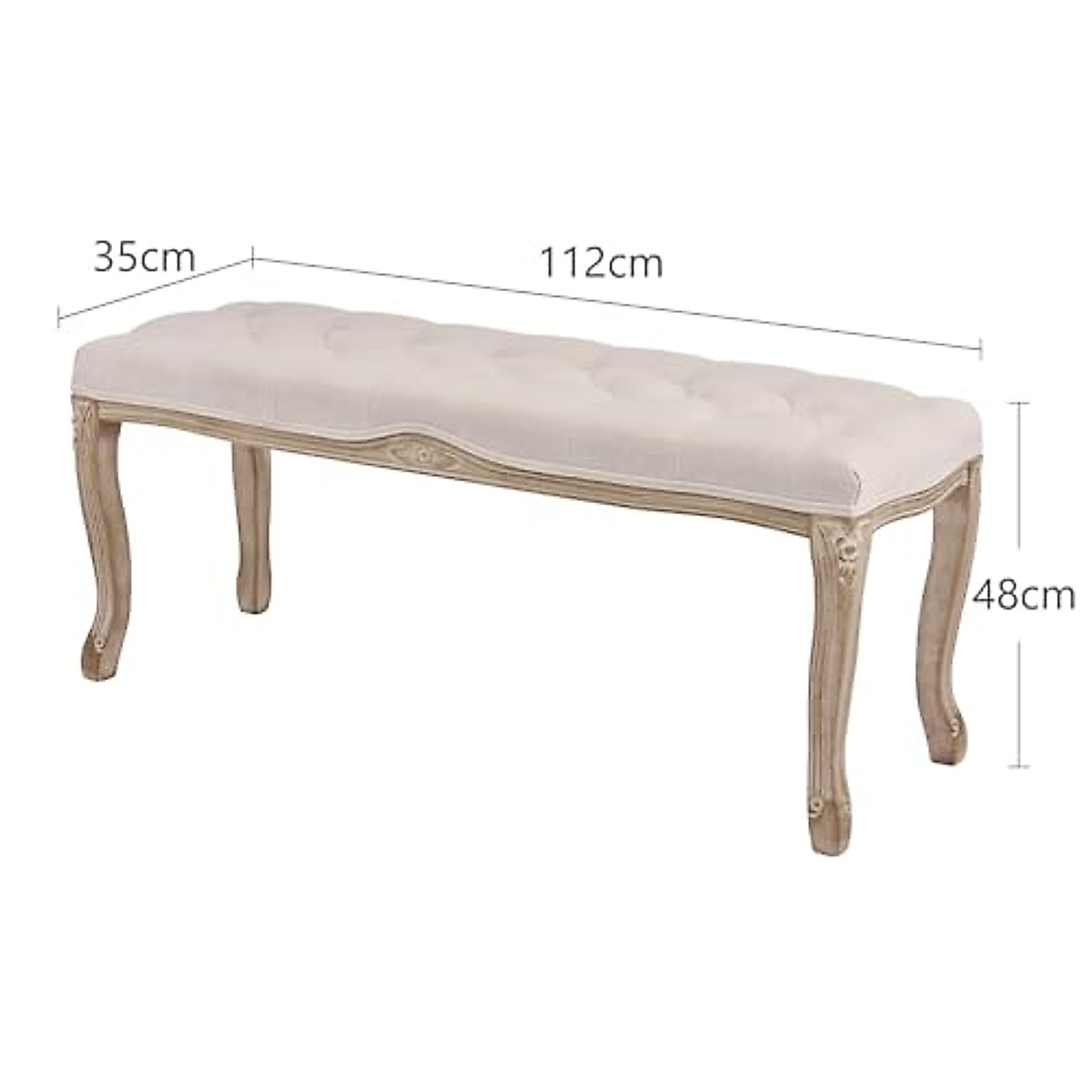 VONLUCE French Vintage Bench with Padded Seat & Rubberwood Legs, 44" Upholstered Entryway Bench & Dining Bench, Tufted Fabric End of Bed Bench for Bedroom Living Room Hallway More, Beige