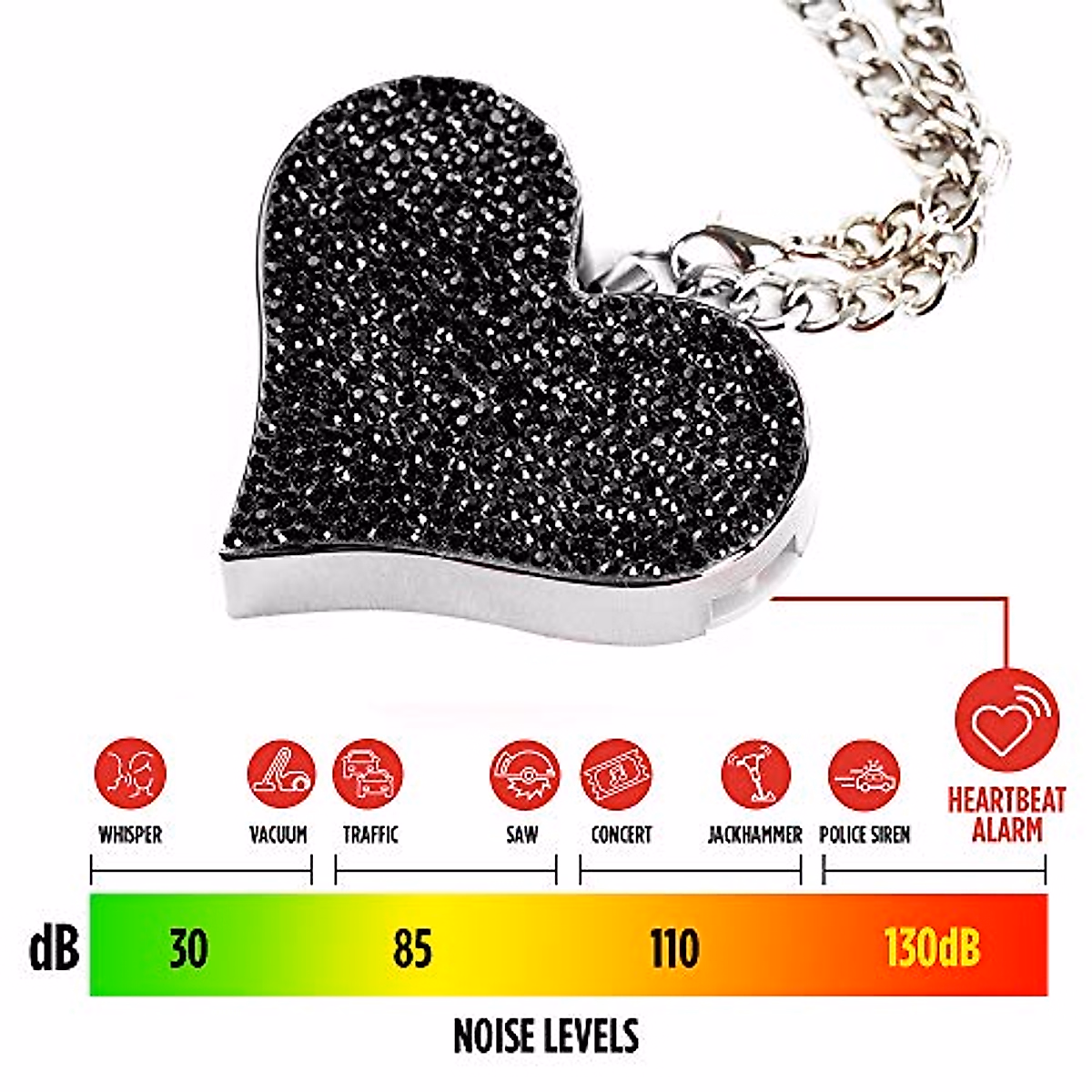 Guard Dog Security Heartbeat Keychain Alarm for Women, 130dB Siren, Personal Defense Alarm (Black)