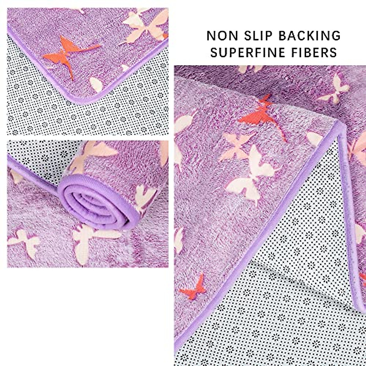 QH Seamless Butterfly Pattern Glow in The Dark Area Rug Area Rug for Living Room Bedroom Playing Room 72 x 60 Inch