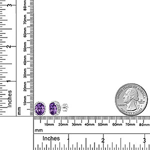 Gem Stone King 925 Sterling Silver Purple Amethyst Halo Earrings For Women (3.80 Cttw, Gemstone Birthstone, Oval 9X7MM)