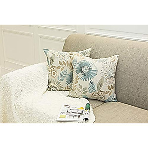 Mika Home Pack of 2 Throw Pillow Covers Decorative Pillow Cases for Sofa Couch Bed,Sunflower Pattern,22x22 Inches,Blue Cream