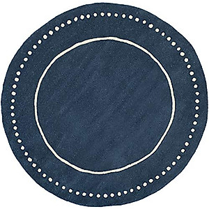 SAFAVIEH Bella Collection Area Rug - 5' Round, Navy Blue & Ivory, Handmade Dotted Border Wool, Ideal for High Traffic Areas in Living Room, Bedroom (BEL151G)