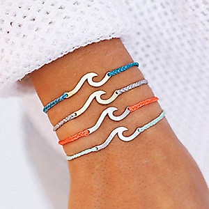 Pura Vida Silver Hammered Wave Bracelet - Waterproof, Adjustable - Strawberry