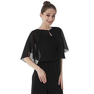Baoqiya Chiffon Capelet Bridal Capes Soft Shawls and Wraps for Dresses Women Accessories(Black1)