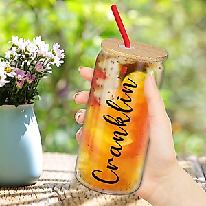 Personalized Glass Cups with Bamboo Lids and Straws Custom Name Photo Sublimation Drinking Glass Can Tumbler 16oz Customized Ice Coffee Cup Gift for Birthday Wedding Graduation Anniversary Party
