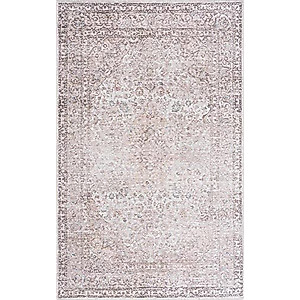 Hauteloom Holi Collection Antebi - Machine Washable Oriental Persian Living Room Kitchen Bedroom Dining Room Area Rug - Neutral Vintage Distressed Boho Style - Beige, Brown, Cream - 7'10"x10'3"