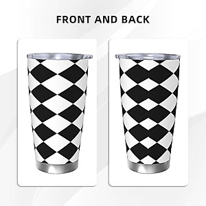 AYCZN Black White Grid 20 OZ Tumbler Stainless Steel Travel Coffee Mug, Geometric Insulated Water Bottle with Lid and Straws Leakproof Thermal Cup