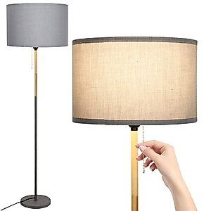 Modern Floor Lamp for Living Room Traditional Farmhouse Floor Lamps Mid-Century Pole Lamp with Linen Lamp Shade, Standing Tall Floor Lamps for Bedrooms and Office (Grey)