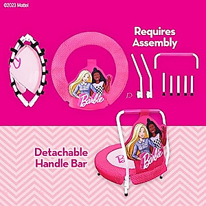Barbie Hearts Mini Trampoline, Indoor Kids Trampoline for Toddlers with Handle, Featuring Barbie and Friends