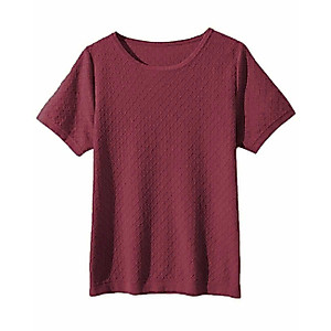Ailaile Womens Short Sleeve Sweaters Tops Summer Thin Pullover Cotton Knit Shirt Crew Neck Lightweight Pointelle Blouse Jujube Red