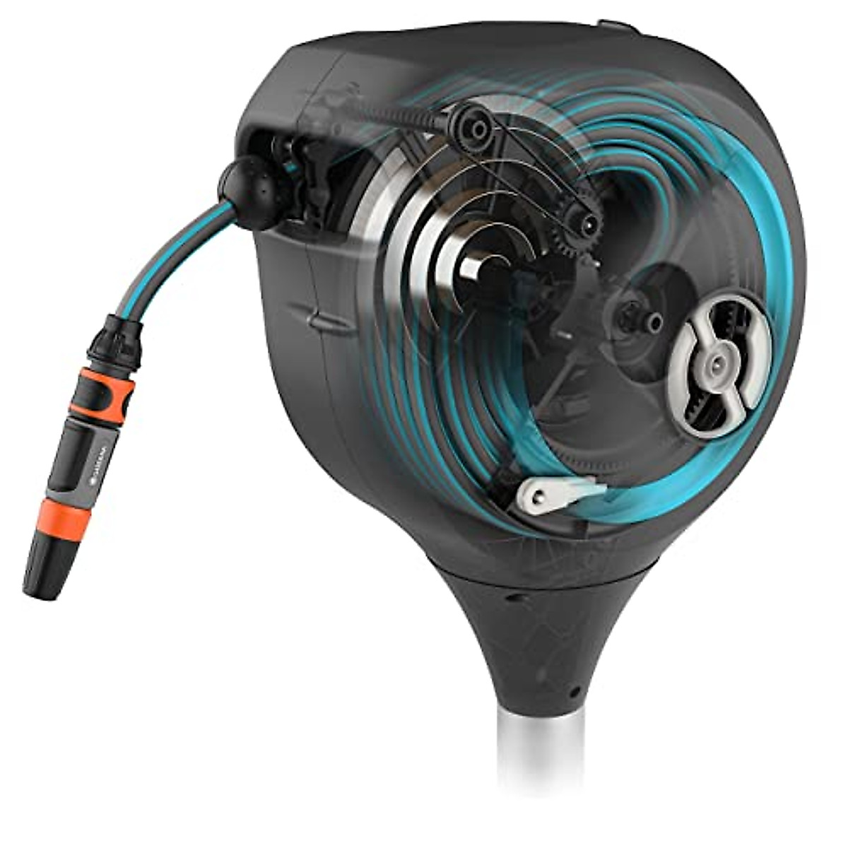 Gardena 18614-20 66 Foot Auto Retractable Hose Reel on Metal Spike, Feet, Standard, Turquoise