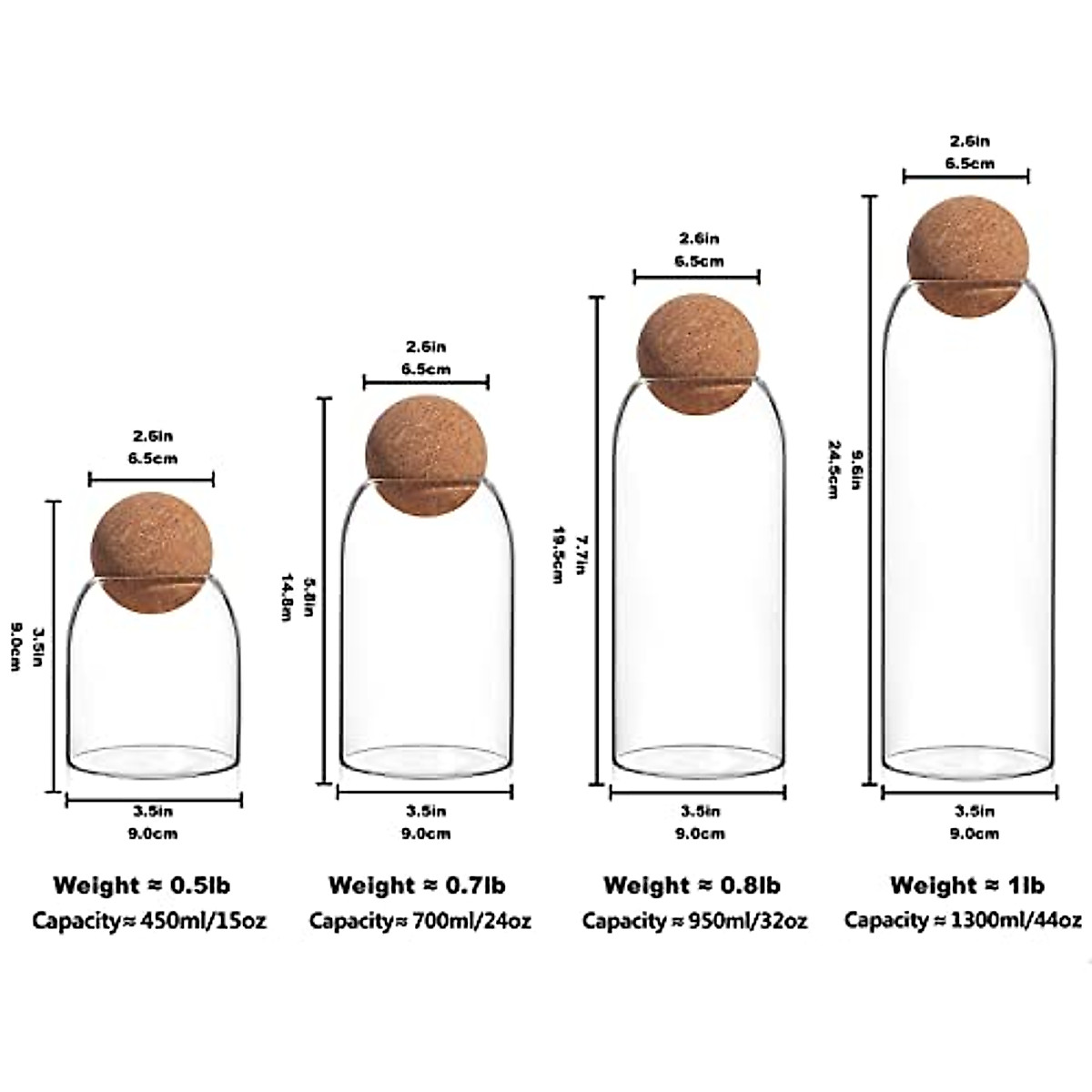 IVAILEX Glass Jars with Cork Lids, Candy Jar with Lid, Coffee jar for Counter, Cookie Jar with Airtight Lids, Clear Glass Jar for Candy, Tea, Coffee Bean, Sugar, Spices, Apothecary etc (450ml/15oz)