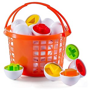 Prextex Easter Eggs Educational Puzzle in a Basket (12 Eggs) - Baby Easter Basket Toddler Boy Toy, Gifts Surprise Fidget Toys Pack Brand, Mini Toys for Girls, Boys, Kids, Boy&Girl Toys, Toddler Toys