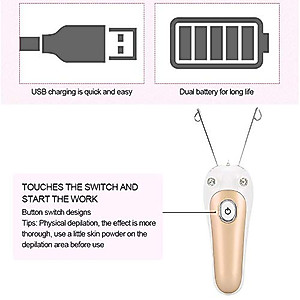 Electric Facial Hair Remover, Ladies Beauty Epilator Trimmer Facial Cotton Threading Hair Shaver Faces Delicate Device Depilation for Body Facial Pull Surface Hair Removal Epilators(gold)