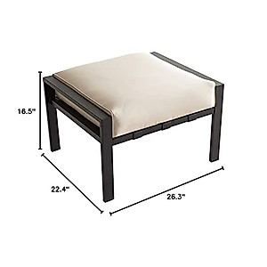 LOKATSE HOME Outdoor Ottoman Patio Footstool Small Seat Furniture with Soft Thick Cushion for Garden Yard Deck Poolside, Beige