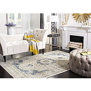 SAFAVIEH Evoke Collection Area Rug - 9' x 12', Ivory & Blue, Shabby Chic Oriental Medallion Design, Non-Shedding & Easy Care, Ideal for High Traffic Areas in Living Room, Bedroom (EVK220C)