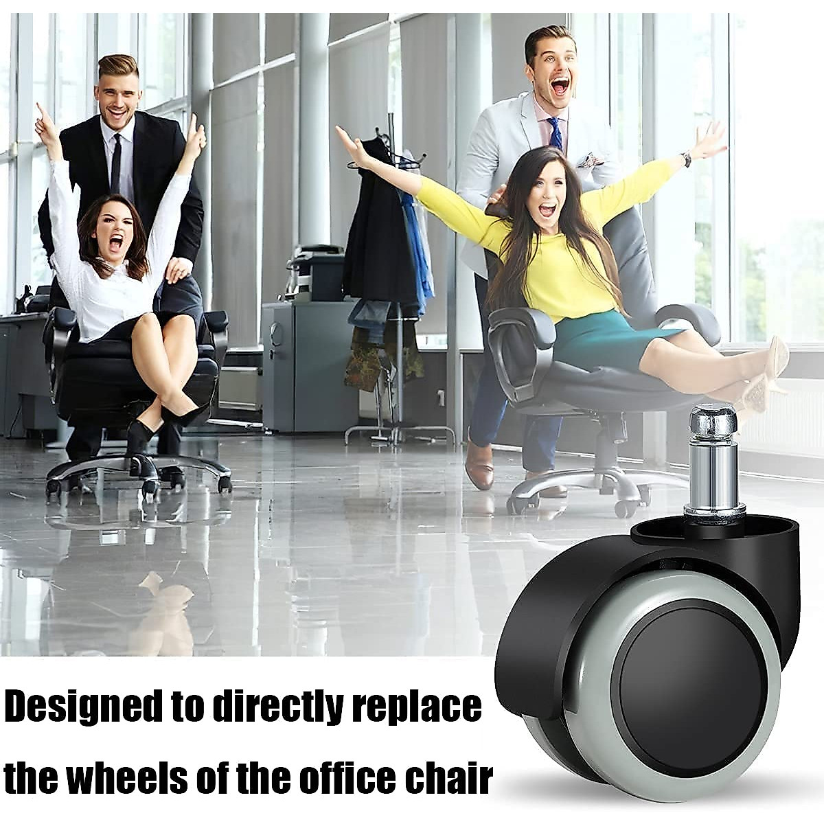 Office Chair Caster, Wheels Revolving Casters, 7/16” (11mm) Stem Diameter, Easy Install for Replacement, for Hardwood Floors and Carpet