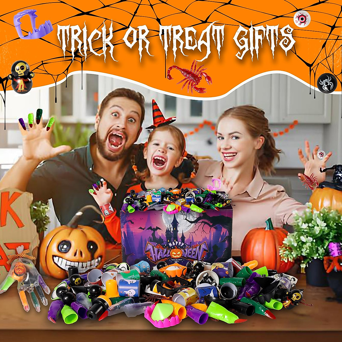 APROAT 170Pcs Halloween Party Favors for Kids Bulk Gloves Stuffed Set-12Pack Halloween Treats Non Candy,Goodie Bag Fillers Set, Halloween prizes for Kids Party Trick or Treat