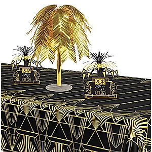 Beistle 2 Piece Roaring 20' Table Centerpiece Decoration 1920’s Champagne Pop Gatsby Theme Party Supplies, 13", Black/Gold/White