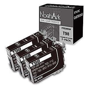 NoahArk 3 Packs T098 Remanufactured Ink Cartridge Replacement for Epson 98 use for Epson Artisan 700 710 725 730 800 810 835 837 Printer (3 Black)