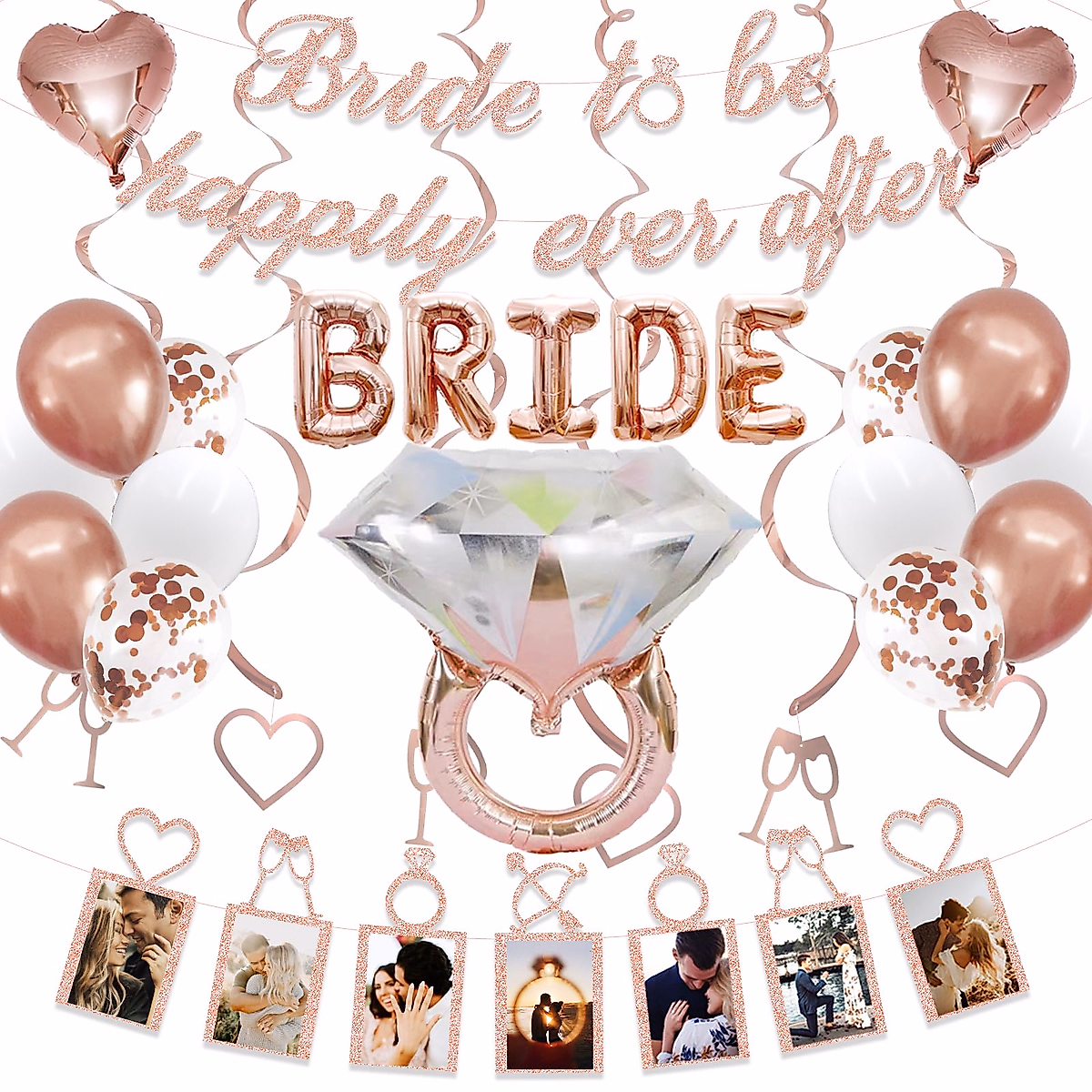 Concico Bridal Shower Decorations Party Supplies Set of Bride to be Photo Banner, Balloons, Hanging Swirls for Bridal Shower/Bachelorette Party decor