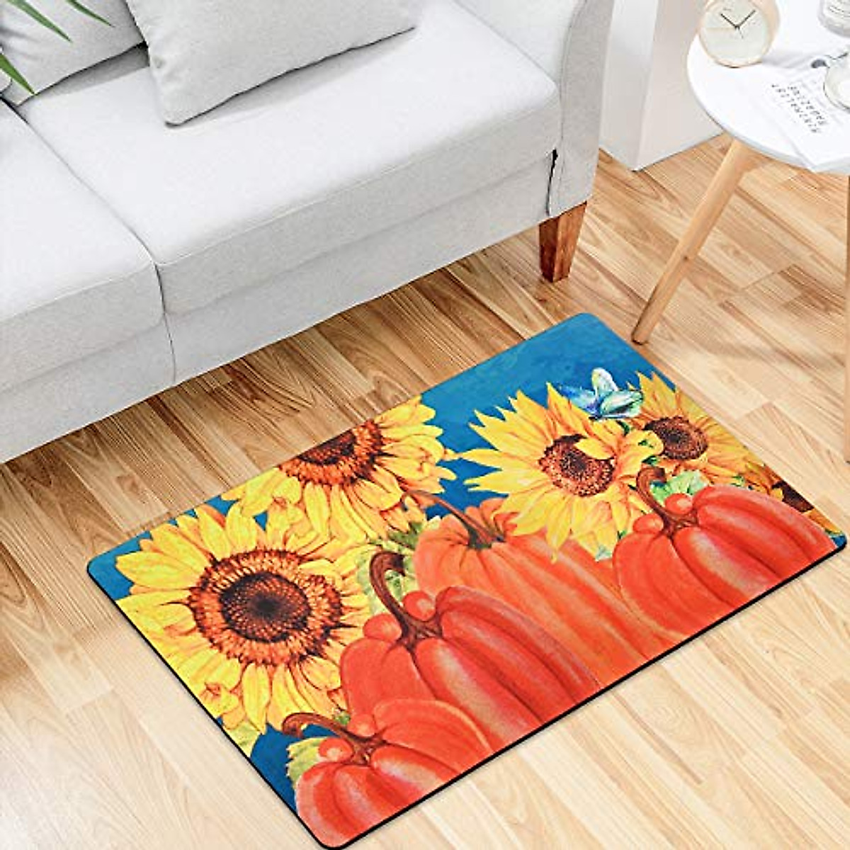 VERTKREA Thanksgiving Area Rug, Sunflower Pumpkin Mats, Autumn Floor Mats Rubber Rugs for Indoor Outdoor Entryway Kitchen Living Room Bedroom Bathroom, 18 x 29.5 Inches