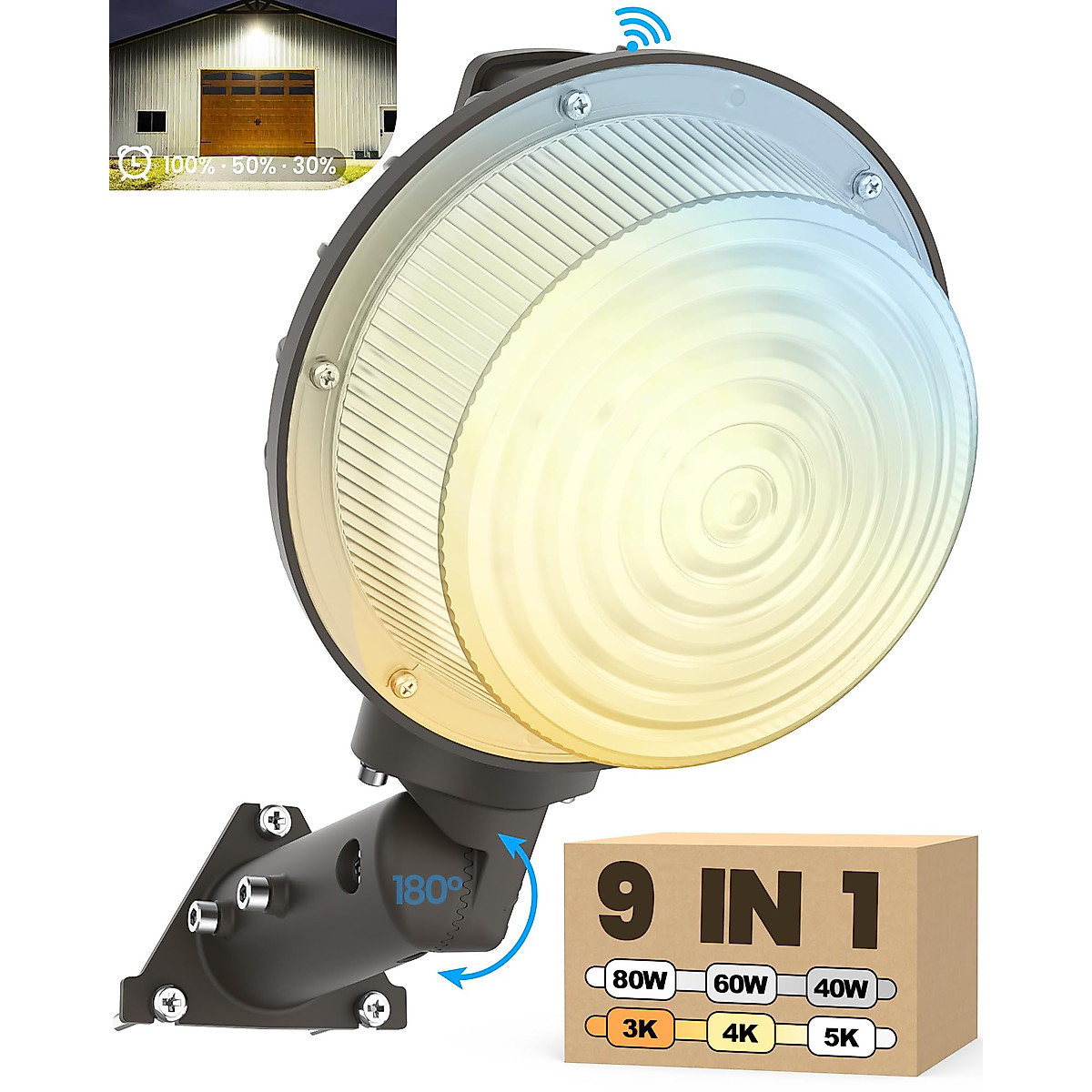 YARBO 80W LED Barn Light 60W 40W Switchable, 5000K/4000K/3000K Adjustable,12000LM Barn Lights Outdoor with Timer Dimming, Dusk to Dawn Outdoor Light with Photocell for Barn/Security/Yard/Garage/Street