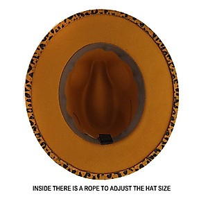 HUDANHUWEI Women's Wide Brim Felt Fedora Panama Hat with Leopard Belt Buckle Z-Khaki