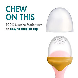 Boon PULP Silicone Baby Feeder — 2 Count — Orange/Pink and White/Mauve — Soft Silicone Vegetable and Fruit Feeders — Teething Baby Essentials
