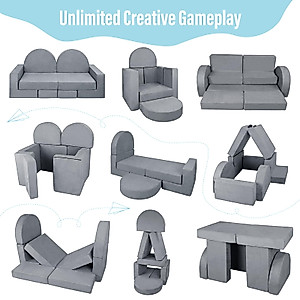 LEBENGURU Modular Toddler Foam Sofa, 7PCS Kids Play Couch for Playroom Bedroom, Child Nugget Couch Furniture for Teens, Sectional Sofa Gift for Imaginative Boys and Girls