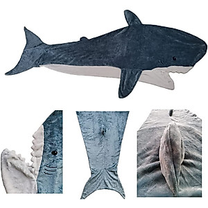 Shark Blanket Adult, Shark Wearable Blanket Hoodie, Soft Cozy Flannel Hoodie Sleeping Bag Shark Tail Wearable Fleece Throw Blanket for Kids Adults Boys Girls (83x35.5 inches/210x90 cm)