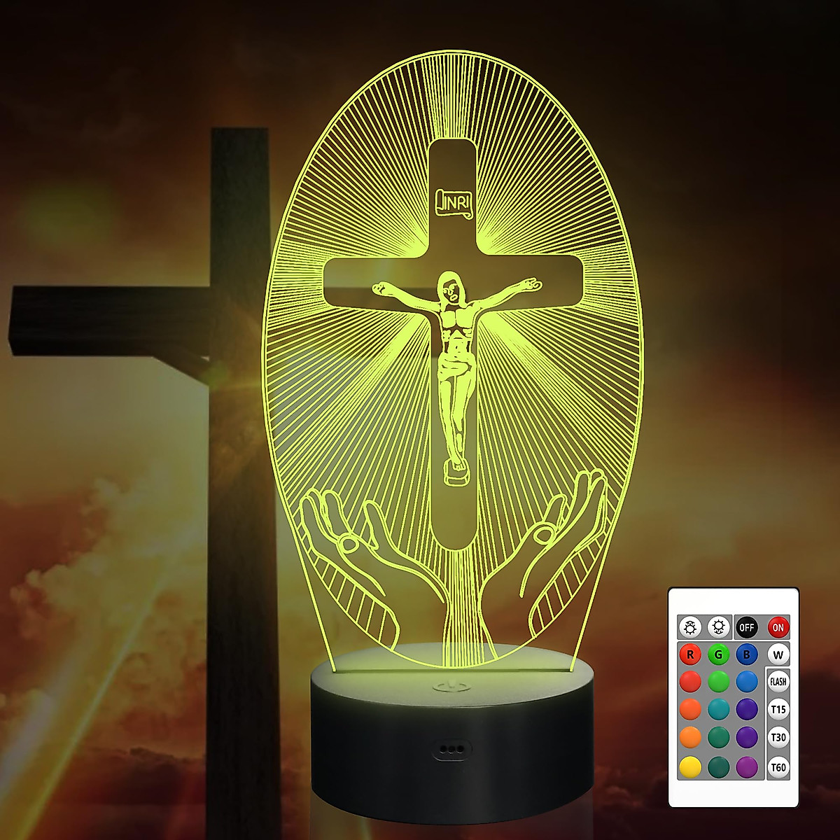 Attivolife Cross 3D Night Light, Jesus Illusion Hologram Lamp 16 Color Changing with Remote Control + Timer, LED Best Birthday Christian Gift for Religious Women Men Commemorate Present