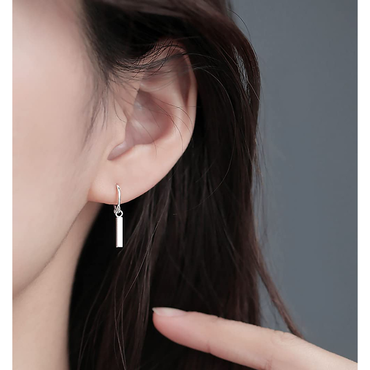 Reffeer Solid 925 Sterling Silver Bar Hoop Earrings Huggie for Women Small Bar Huggie Earrings Drops (A-Silver)