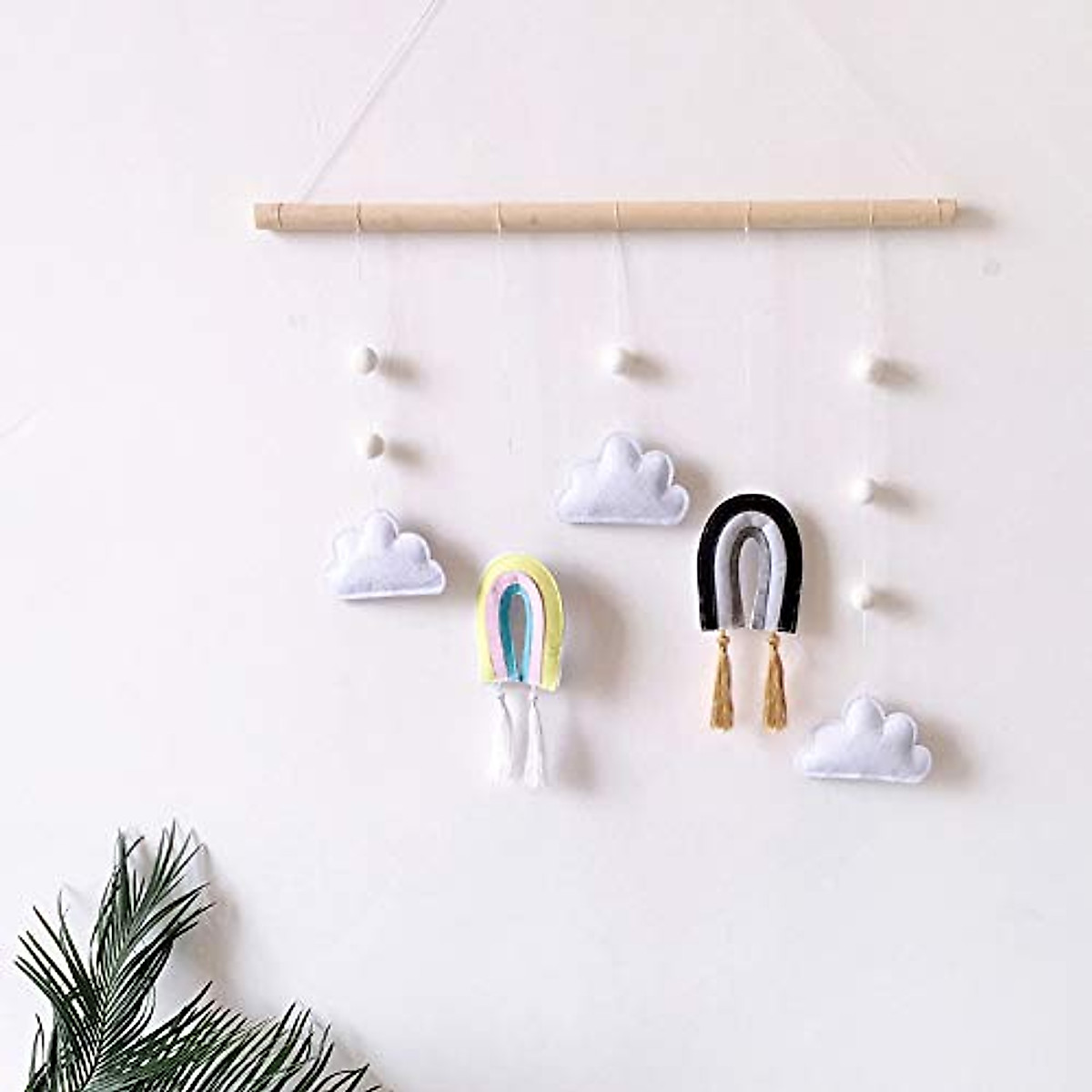 Jiecikou Wooden Wall Hanging Decor Cloud Rainbow Felt Wall Art Ornaments for Bedroom Nursery Room B