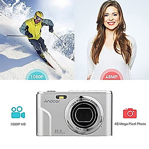 CalmGeek Portable Digital Camera 48MP 1080P 2.4-inch IPS Screen 16X Zoom Auto Focus Self-Timer 128GB Extended Memory Face Detection -Shaking with 2pcs Batteries Hand Strap Carry Pouch