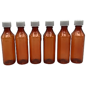 Sandhill Tools Premium Oval Plastic Liquid Medicine Bottles with Child Resistant Caps 8 Oz (240 ml), Pharmacy Leak Proof Travel Graduated Empty Containers (Pack of 6)