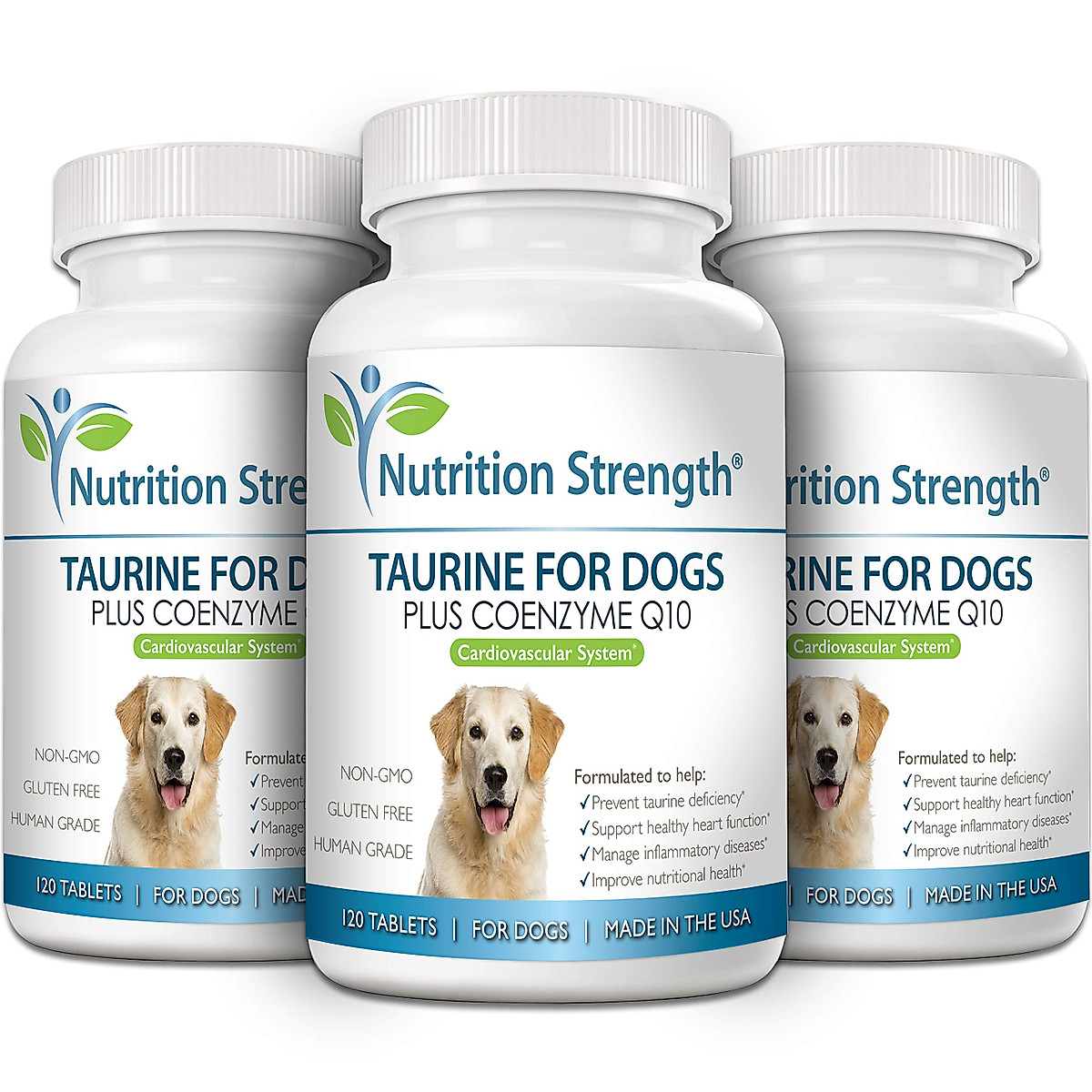 Nutrition Strength Taurine for Dogs, Support for a Healthy Heart Function, Resist Inflammatory Diseases, with Coenzyme Q10 to Help Manage Heart Failure and DCM in Dogs, 120 Chewable Tablets