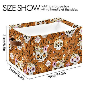 Sugar Skulls Flowers Storage Basket Bins Foldable Laundry Hamper Toy Storage Bins Box Organizer for Living Room Clothes Nursery Closet Shelf Playroom,1 pcs