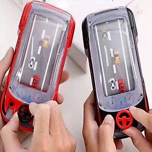CYFG Hand-Held Portable Car Adventure Game Machine Speed, Children's Toy Manual Puzzle Simulation Racing Machine Steering Wheel (Red,1Pcs)