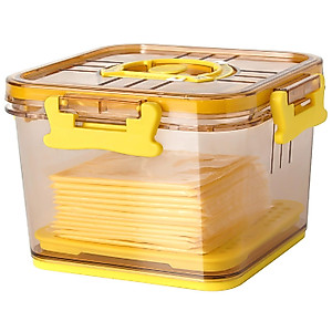 Sliced Cheese Container with Airtight Lid for Mini Fridge BPA-Free Kitchen Plastic Storage Deli Cheese Slices Stackable Store Date Record Function Keeps Cheese Fresh Longer (Yellow)