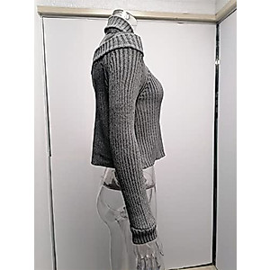 Women's Cold Shoulder Halterneck Sweater Crossed V- Neck Crop Halter Knit Pullover Off Shoulder Long Sleeve Knitted Top (Grey,Medium)