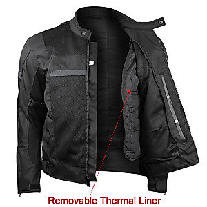 Vance Leather Revo Mens Black Advanced All-Season Reflective Mesh & Textile Motorcycle Jacket w/CE Armor & Removable Liner (Black, Large)