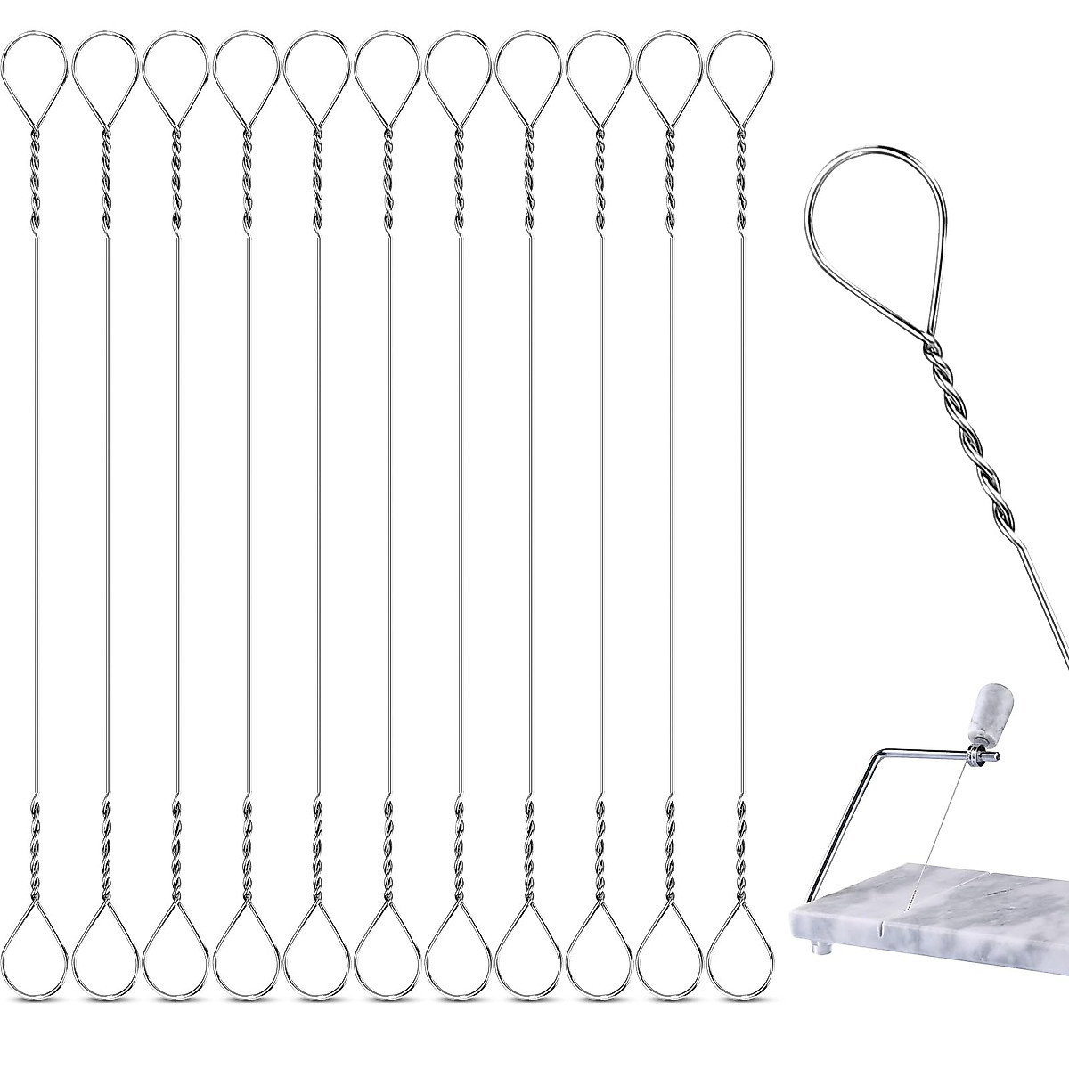 Nuanchu 10 Pcs Cheese Slicer Wire Replacement Cheese Cutter Wire for Block Cheeses Butter Cutting Polished Marble Cheese Slicer Board Wire (Style 1)