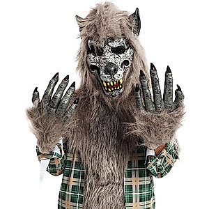Spooktacular Creations Child Unisex Green Werewolf Costume, Halloween Werewolf Costume with Mask, Gloves and Shoes Cover-M(8-10yr)