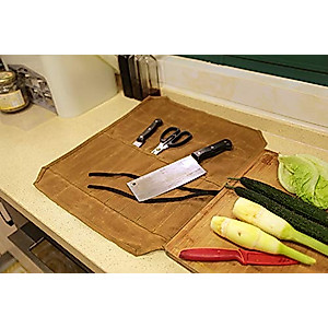 Denifiter Knife Cases Organizer-Durable Waxed Canvas Construction-7 Pockets-16 oz (Khaki)